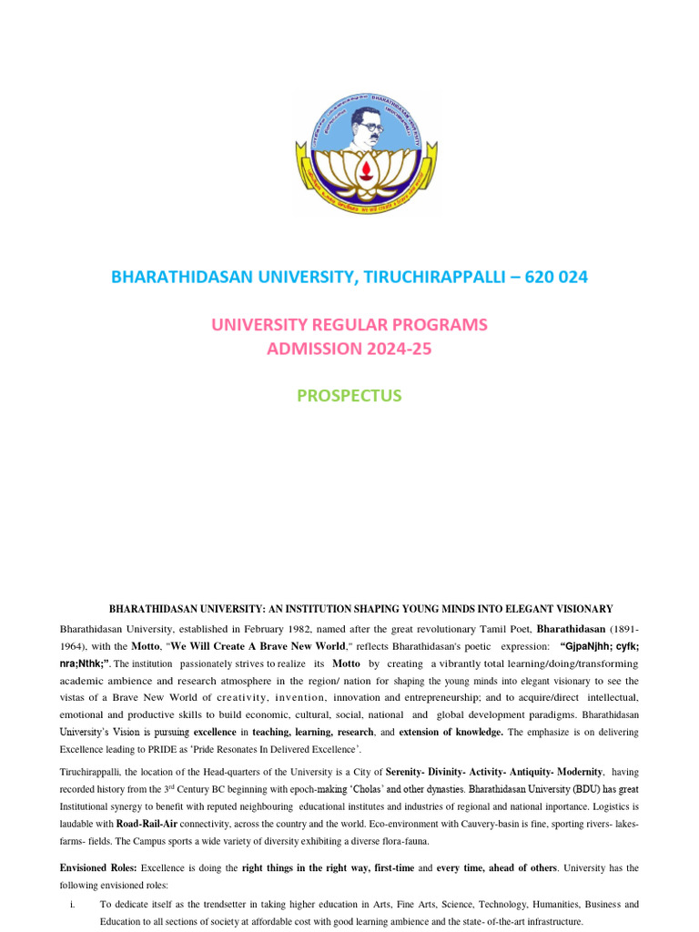 Bdu Regular Admissions 2024 2025 Prospectus | PDF | University And ...