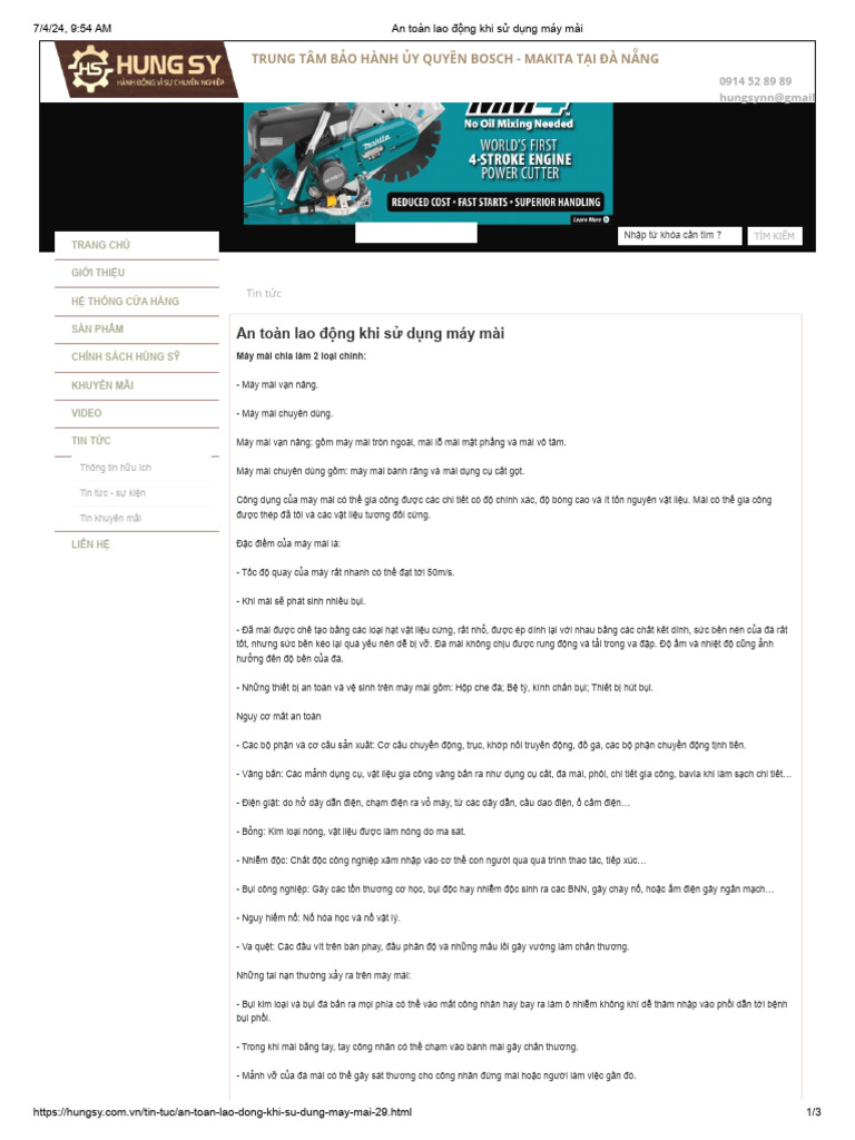 An Toàn Lao Đ NG Khi S D NG Máy Mài | PDF