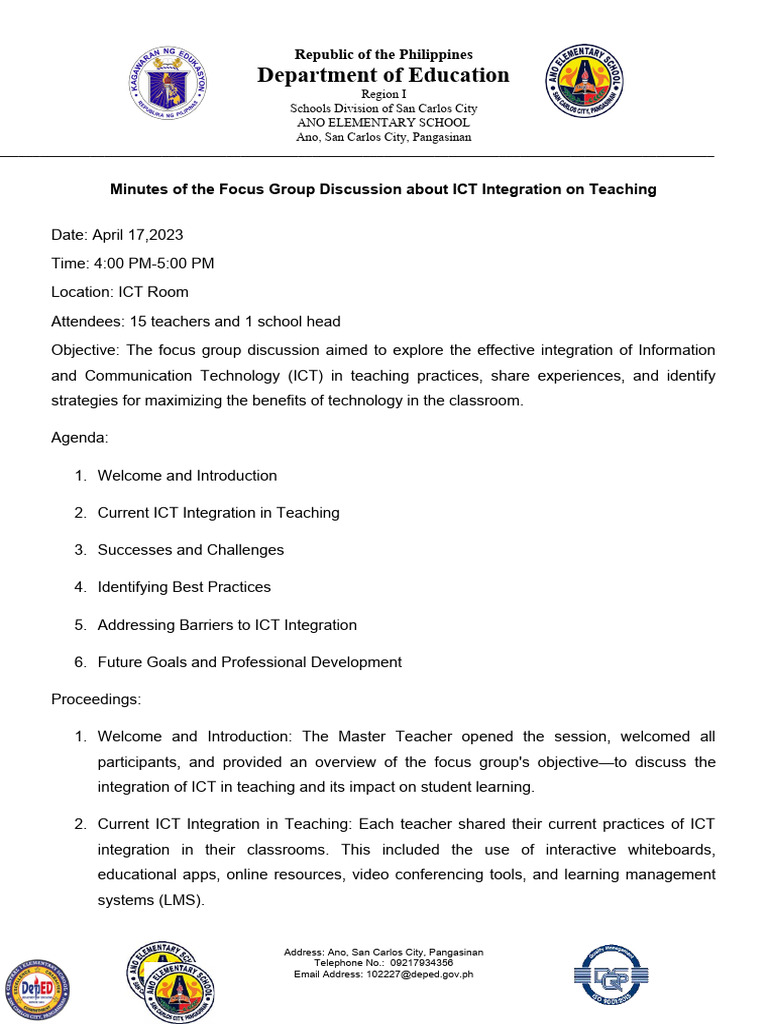 Focus Group Discussion LAC SESSIONS - MINUTES | PDF | Educational ...