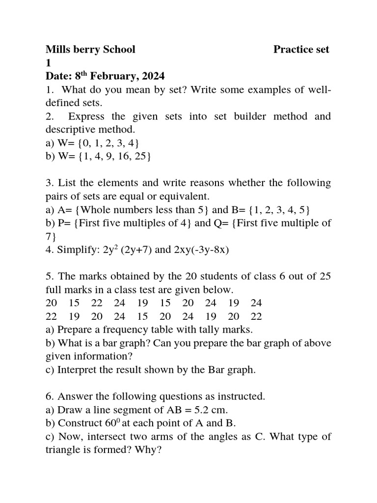 Grade 6, Practice Set 1 | PDF | Angle | Mathematical Concepts