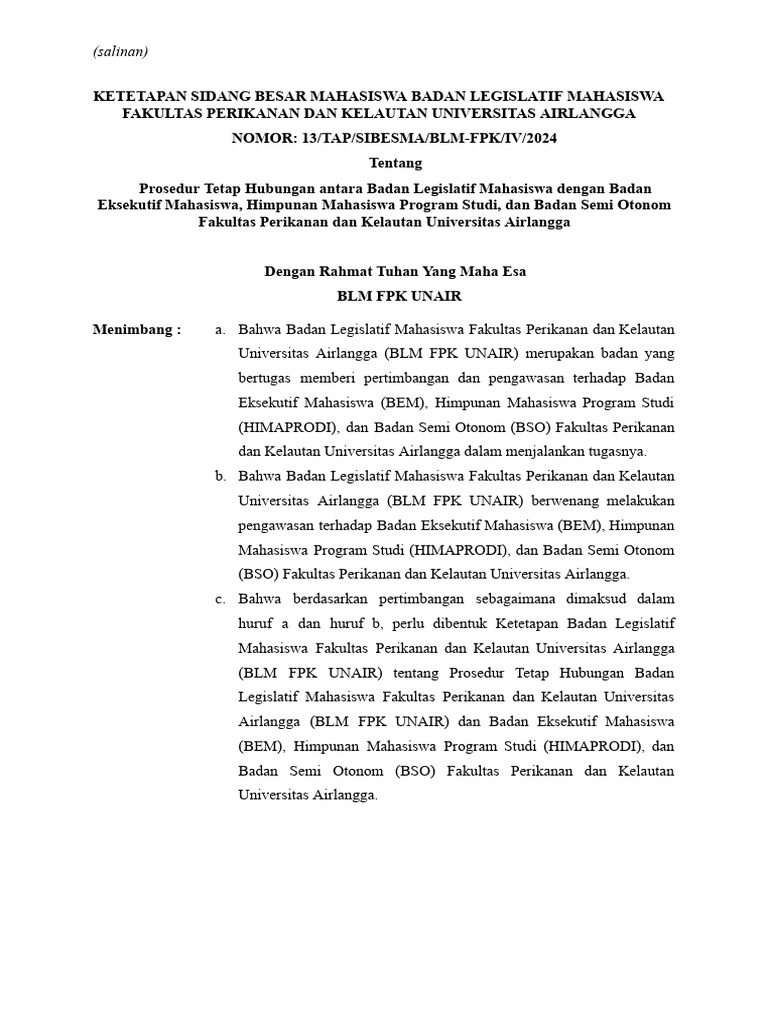 Prosedur Hubungan BLM dan BEM FPK UNAIR | PDF | Sains & Matematika