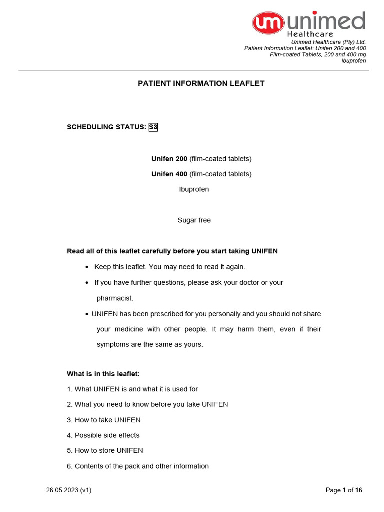 Unifen 200 400 Approved PIL - 31072023 | PDF | Nonsteroidal Anti ...