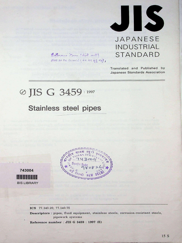 Jis G 3459 1997 | PDF | Pipe (Fluid Conveyance) | Welding