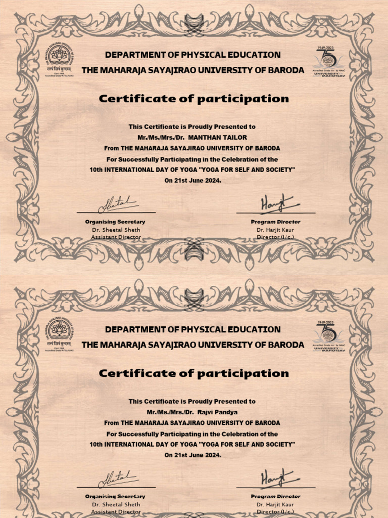 21st June 2024 Yoga Day MSU Certificate | Download Free PDF | Indian Philosophy | Āstika