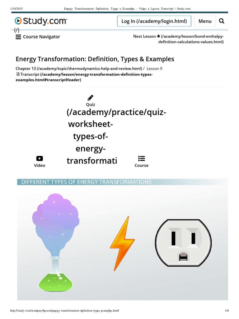 Energy Transformation_ Definition, Types & Examples - Video & Lesson Transcript _ Study | PDF ...