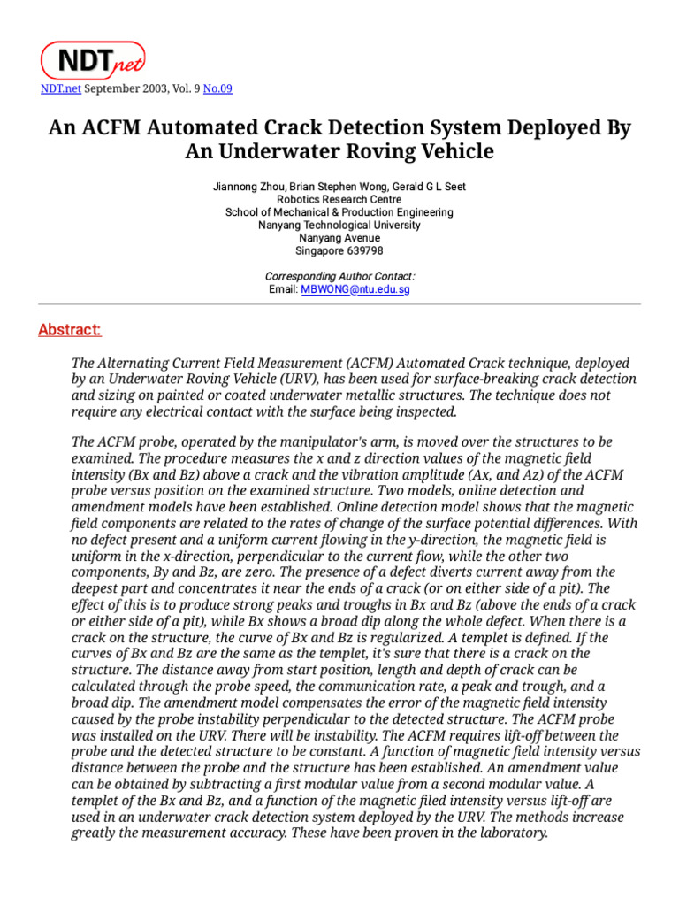 An ACFM Automated Crack Detection System Deployed by An Underwater ...