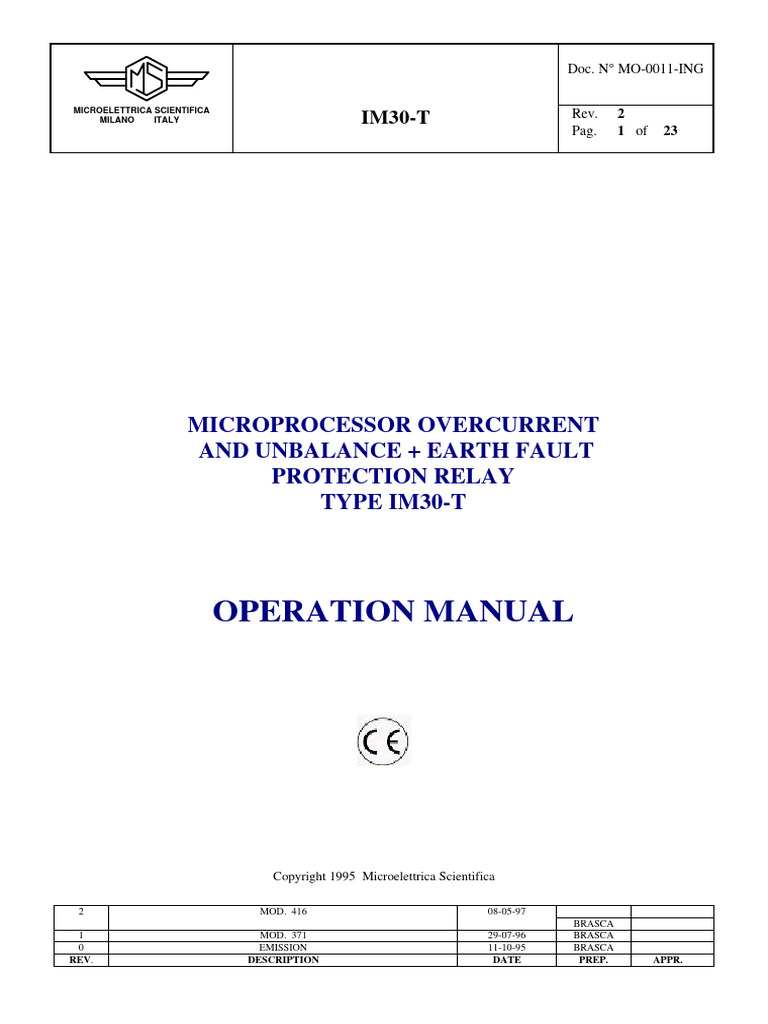 Operation Manual: Microprocessor Overcurrent and Unbalance + Earth Fault Protection Relay Type ...