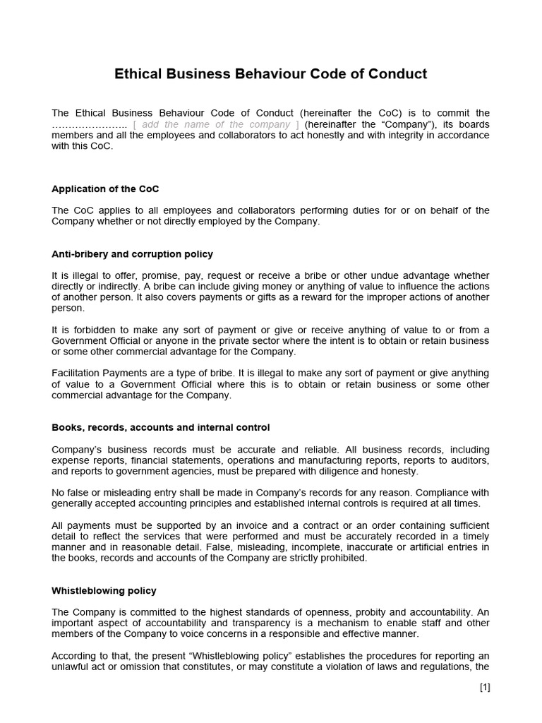 Ethical Behaviour Code of Conduct | PDF | Bribery | Internal Control