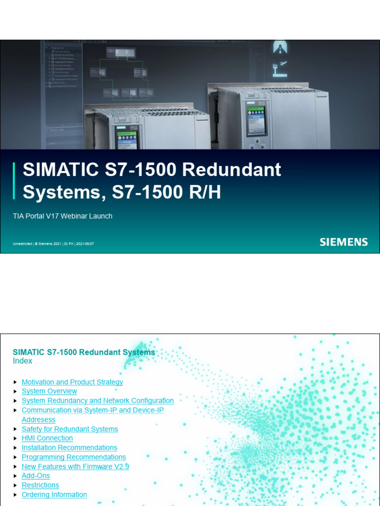 SIMATIC S7-1500 Redundant Systems, S7-1500 R/H: TIA Portal V17 Webinar Launch | PDF ...