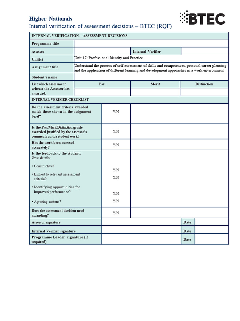 Internal Verification for BTEC Assessments | PDF | Plagiarism | Employment
