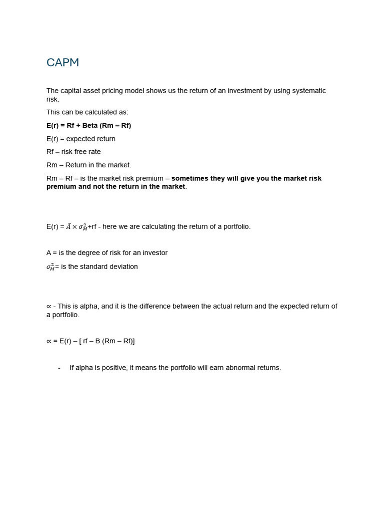 Topic 5 - CAPM | PDF | Capital Asset Pricing Model | Risk Premium