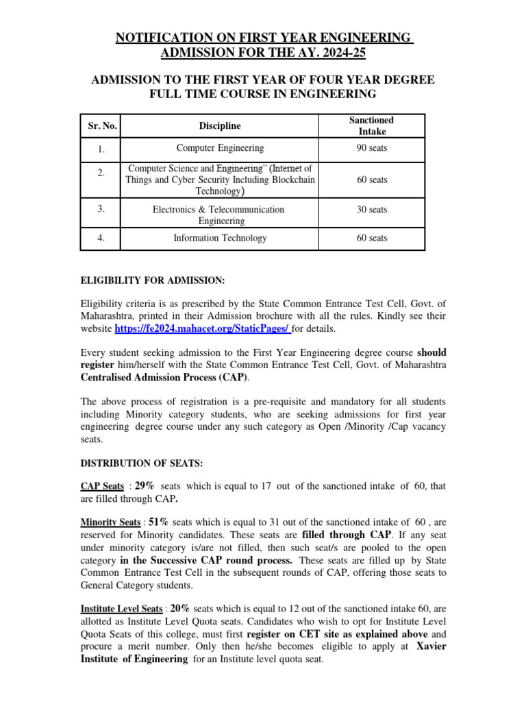 FE Admission Notice 2024-25 | PDF