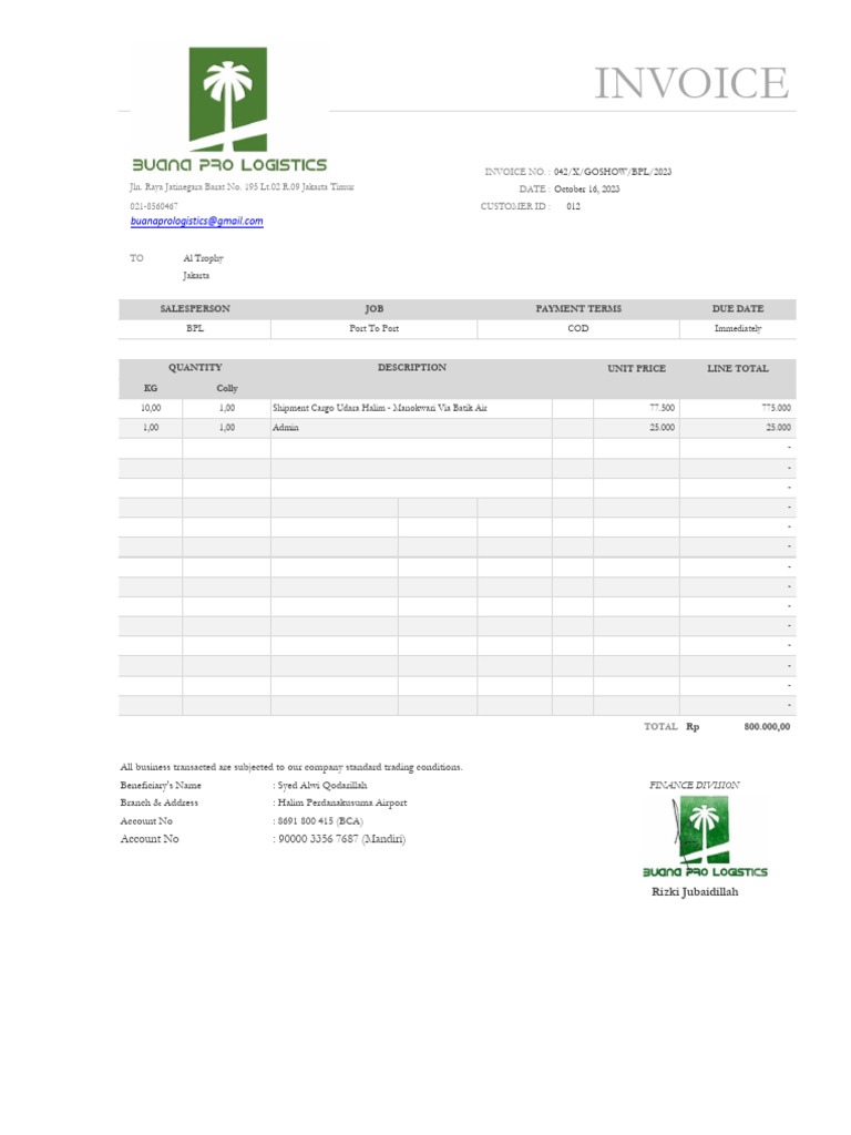 Invoice for Air Cargo Shipment | PDF