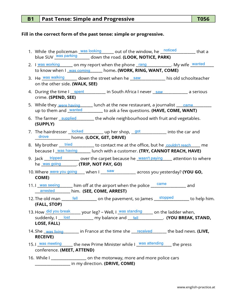 Past Tense - Simple and Progressive - PDF Grammar WorksheetTTT Answer | PDF