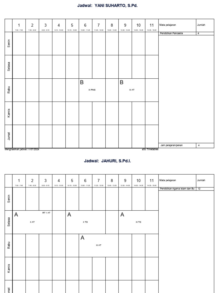 Tabel Jadwal Setiap Guru | PDF