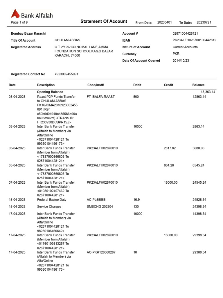 Statement of Account | PDF | Cheque | Automated Teller Machine