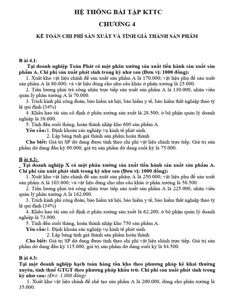 Bài Tập KTTC - Chương 4 - Tuần 9 | PDF