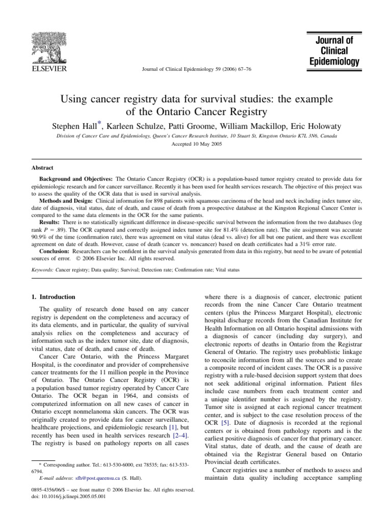 Using Cancer Registry Data For Survival Studies: The Example of The ...
