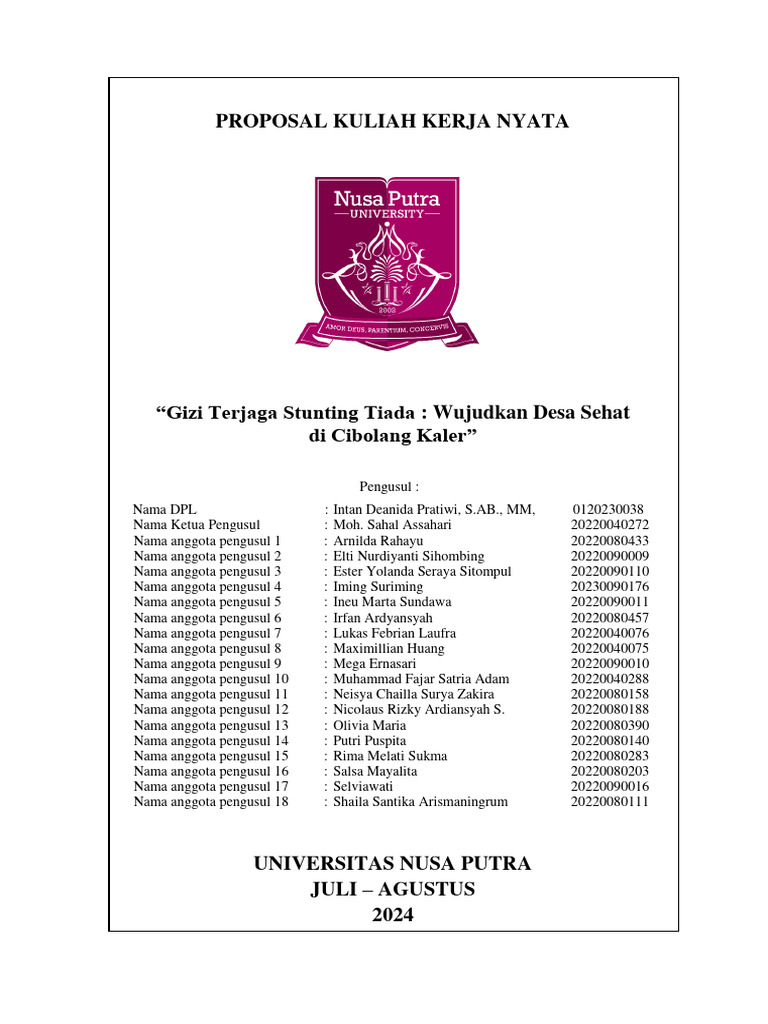 PROPOSAL KKN Kelompok Desa Cibolang Kaler - 2024 (Soft File) | PDF