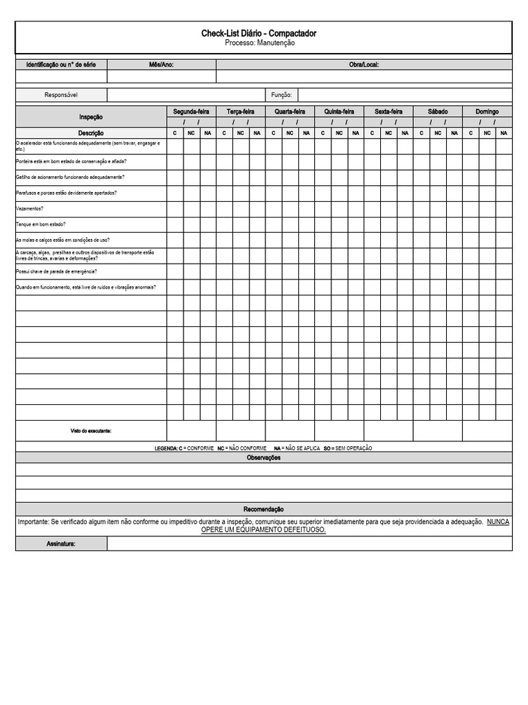 Check-List - Compactador Industrial Max. | PDF