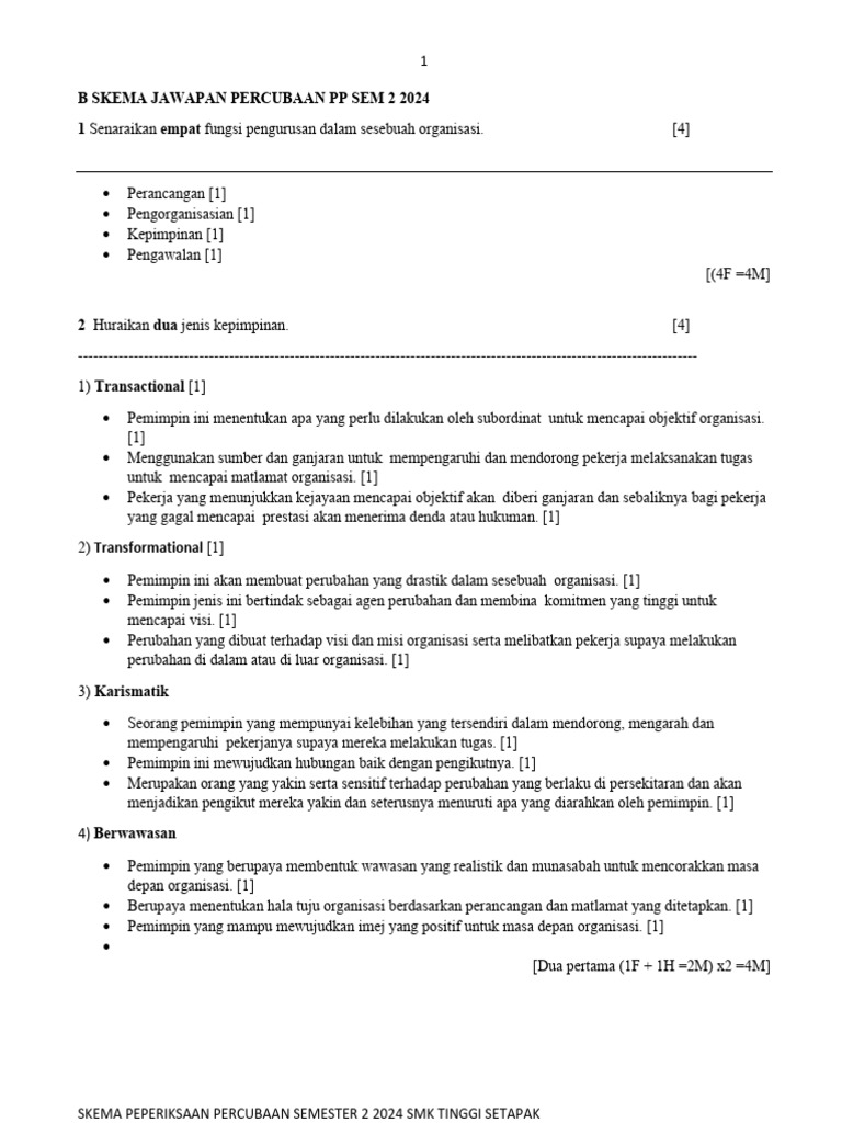 Skema Jawapan Trial PP Sem 2 2024 | PDF