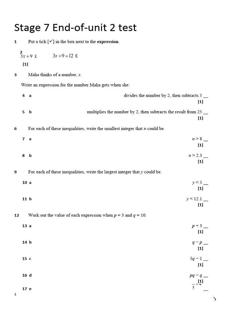 End of Unit 2 Test | PDF | Arithmetic | Mathematics