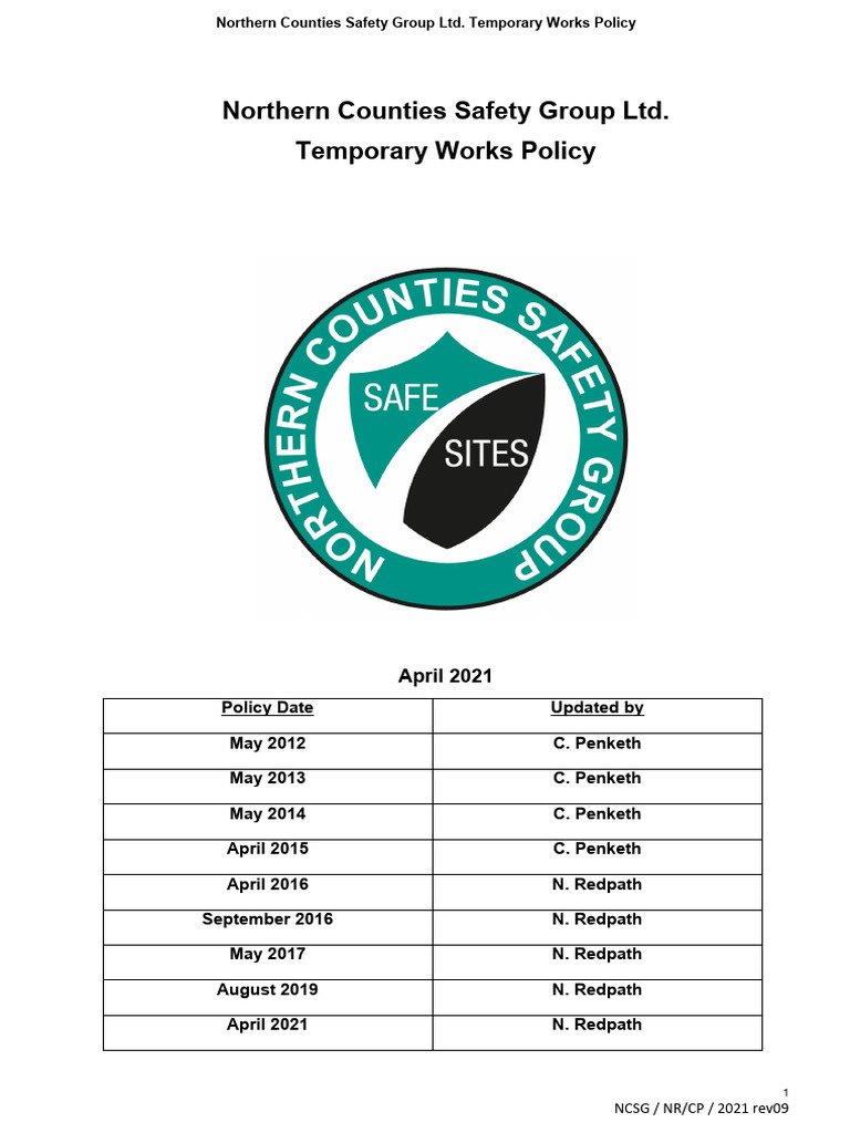 Temporary Works Policy Overview | PDF | Scaffolding | Temporary Work