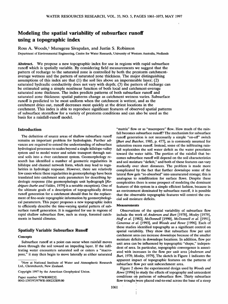 Water Resources Research - 1997 - Woods - Modeling The Spatial Variability of Subsurface Runoff ...