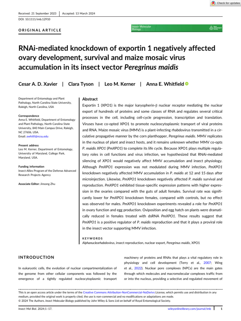 Insect Molecular Biology - 2024 - Xavier - RNAi Mediated Knockdown of ...