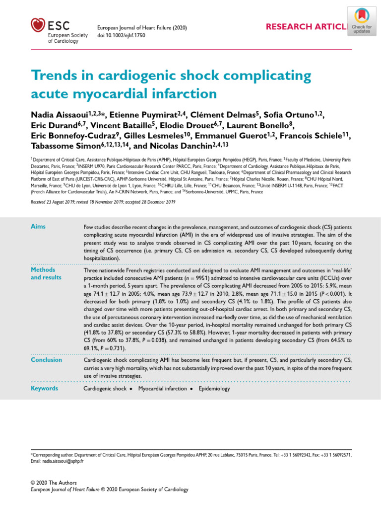 Cardiogenic Shock Trends in AMI | PDF | Myocardial Infarction ...