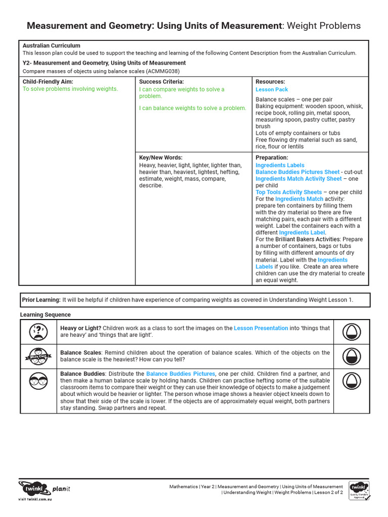 Lesson Plan Weight Problems | PDF | Weight | Weighing Scale