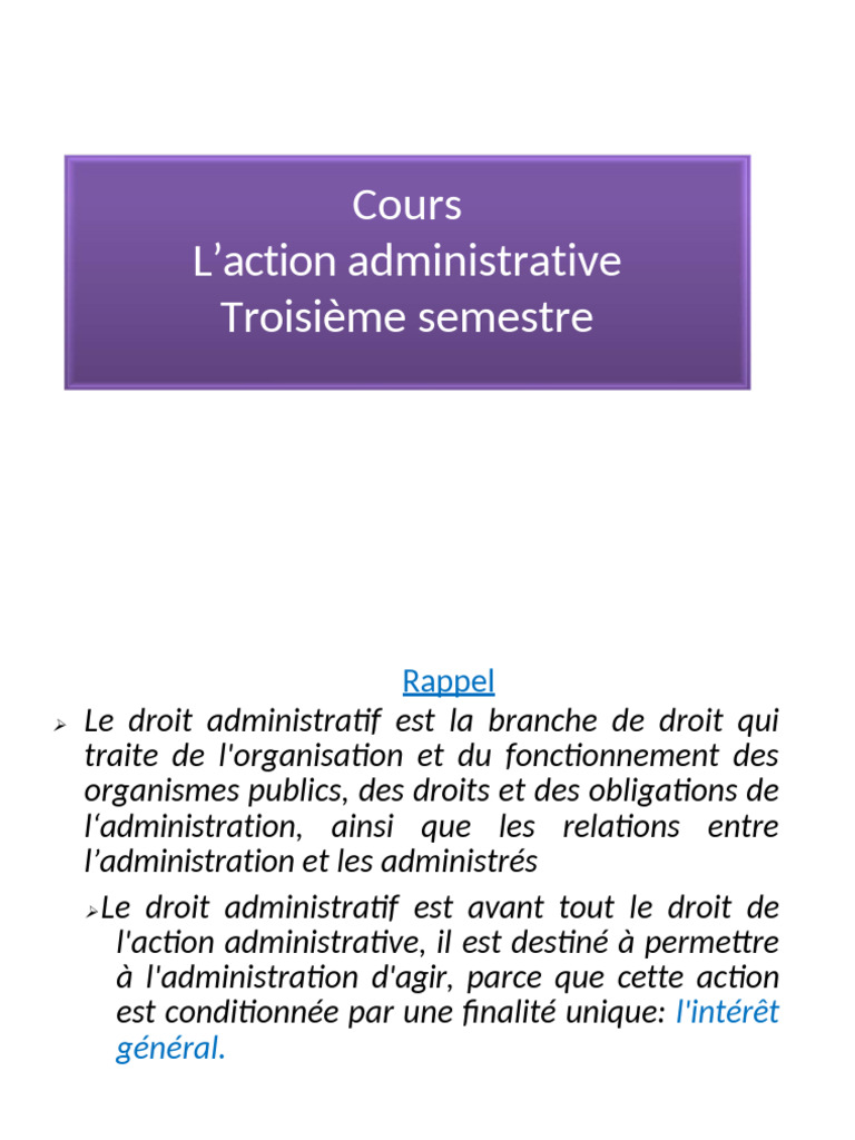 Cours Action Administrative 1 | PDF | Loi | Justice