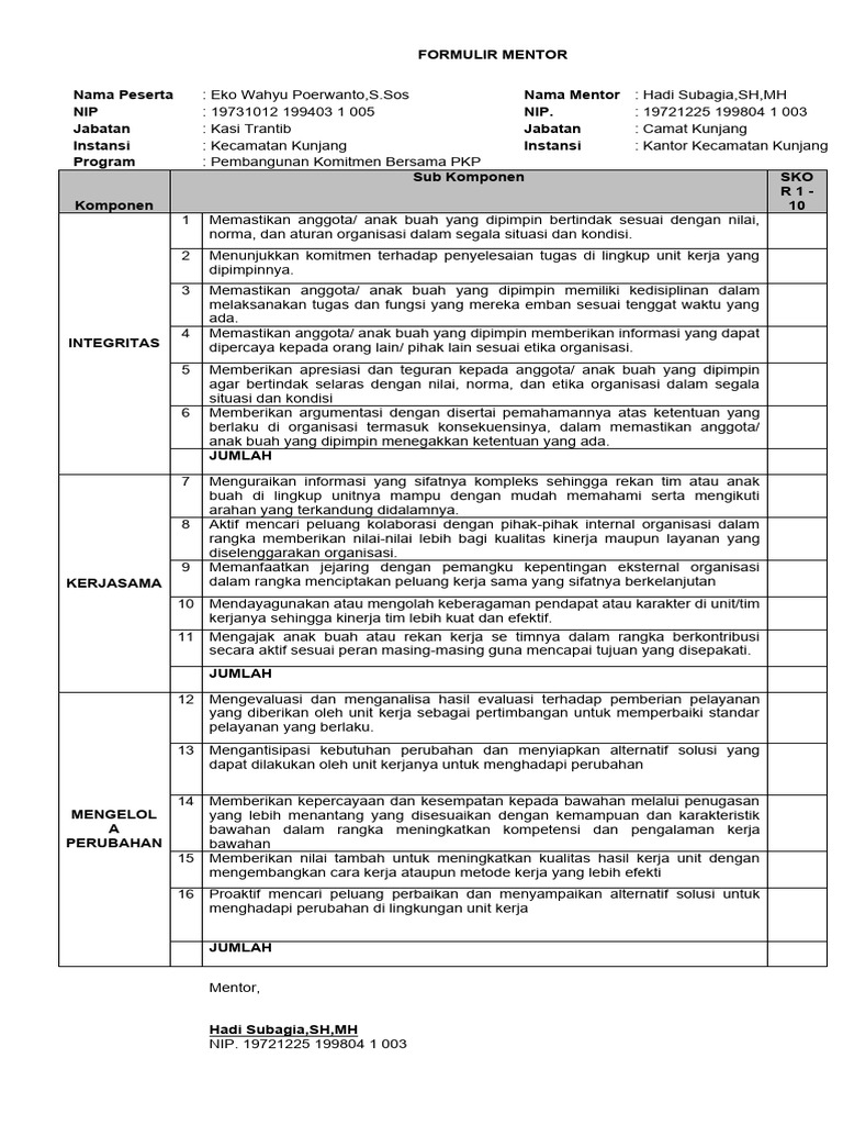 Formulir Mentor-2 | PDF