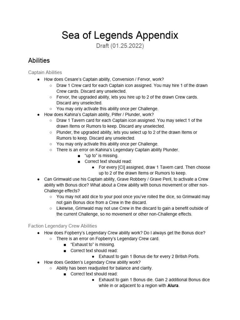 Sea of Legends Appendix Draft 01.25.2022 | PDF