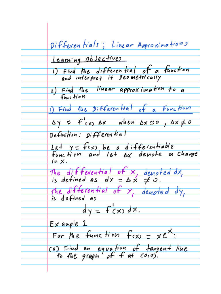 Differentials and Linear Approximations | PDF | Derivative | Function ...