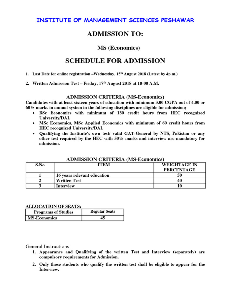 MS Economics Admission Guide 2018 | PDF | Multiple Choice | Master Of ...