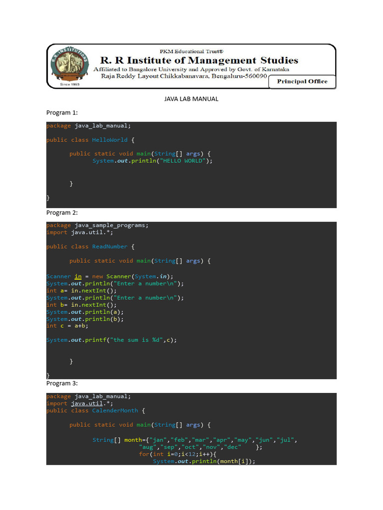 Java Lab Manual | PDF
