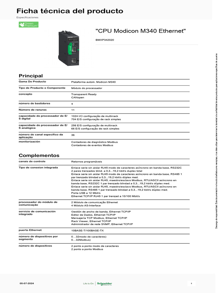 Schneider Electric_Modicon-M340_BMXP342020 | PDF | Protocolo de Control ...