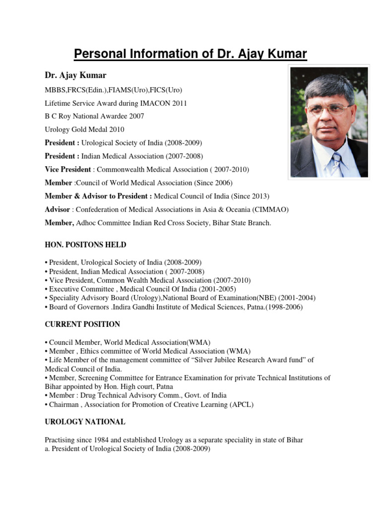 CV-DR - Ajay .Kumar | PDF | Urology