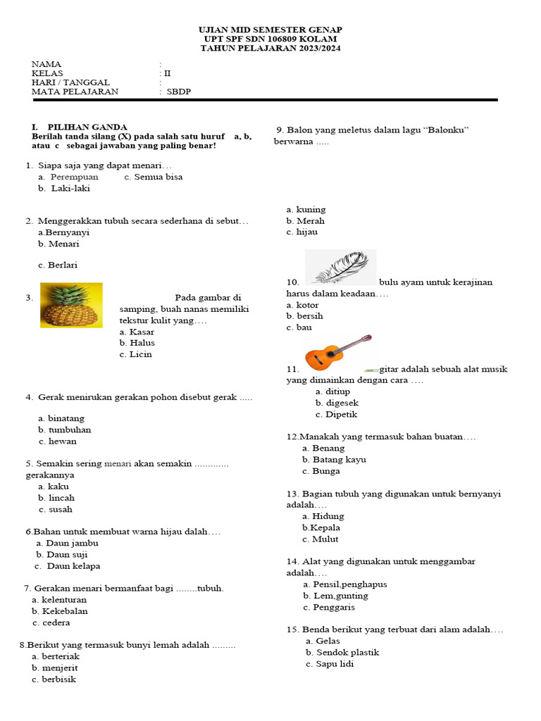 (Revisi) Ujian Mid Semester Genap SBDP | PDF