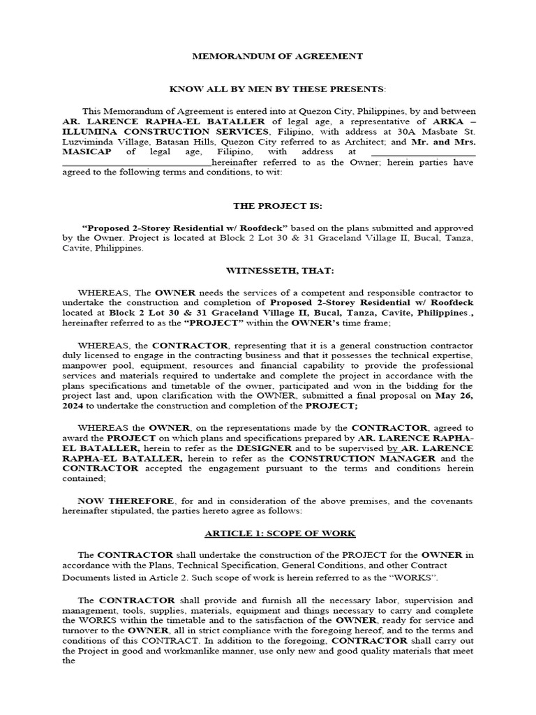 Construction Contract | PDF | Employment | General Contractor