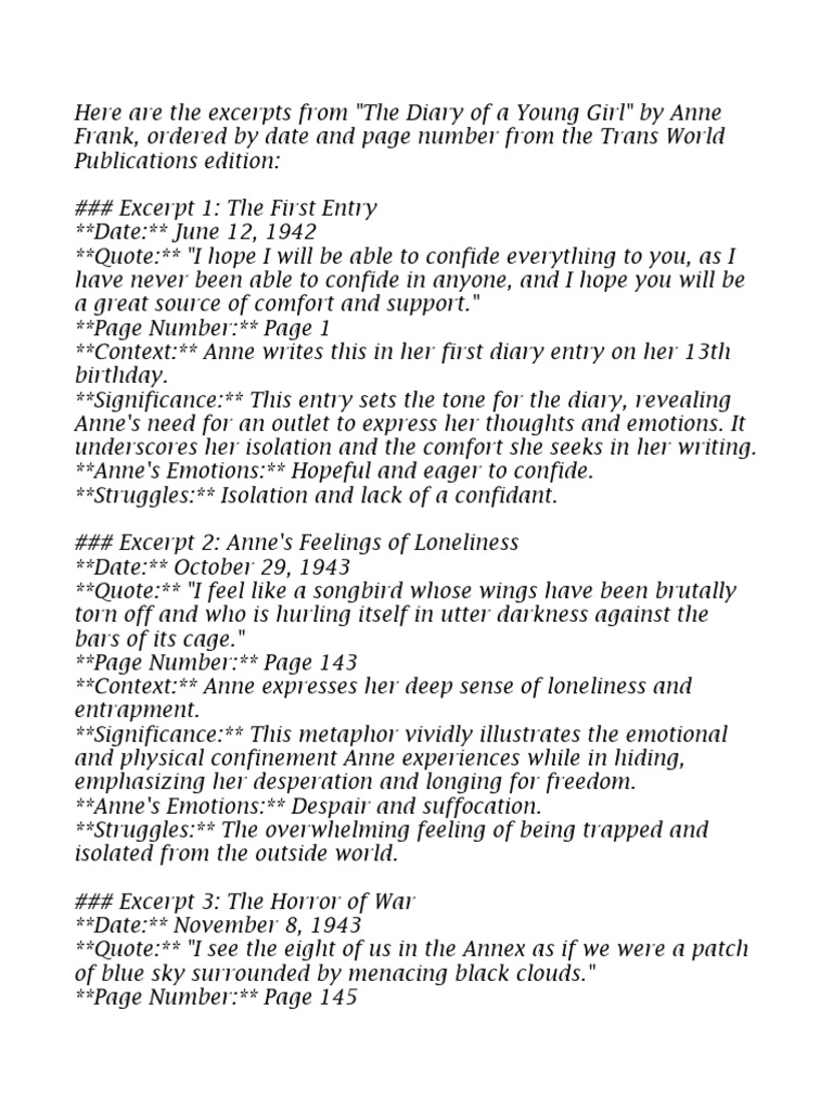anne frank excerpts | Download Free PDF | Social Psychology | Emotions