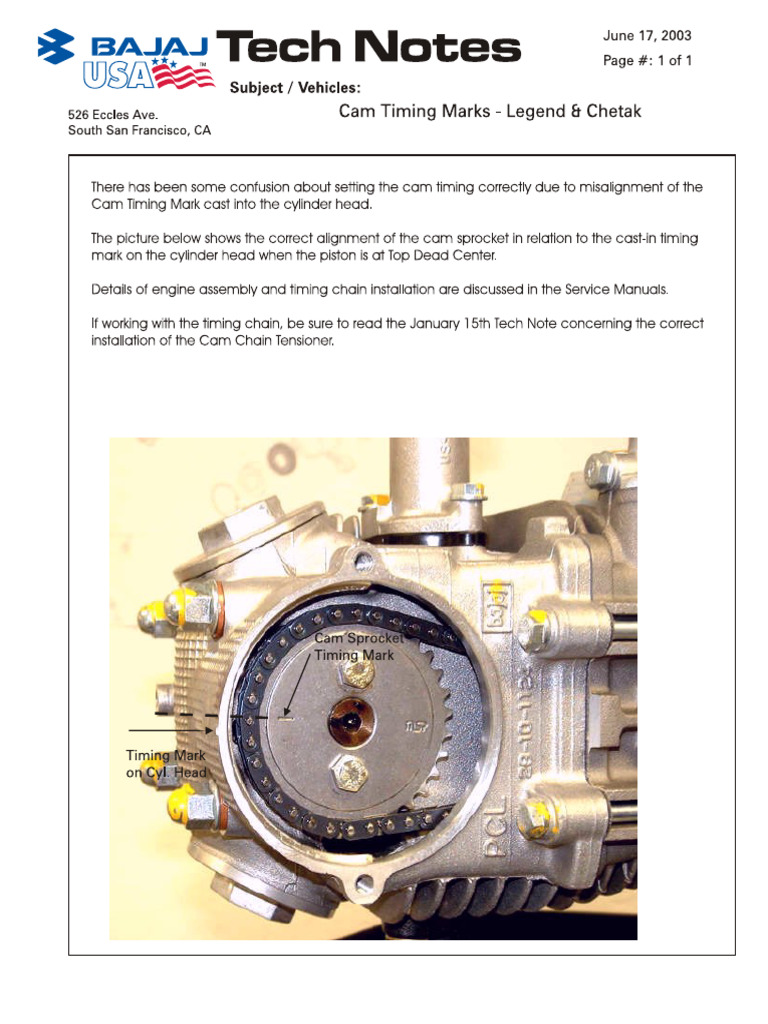 Bajaj - Cam Timing Marks Alignment | PDF