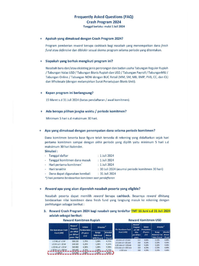 FAQ Crash Program Tabungan Per 010724 | PDF