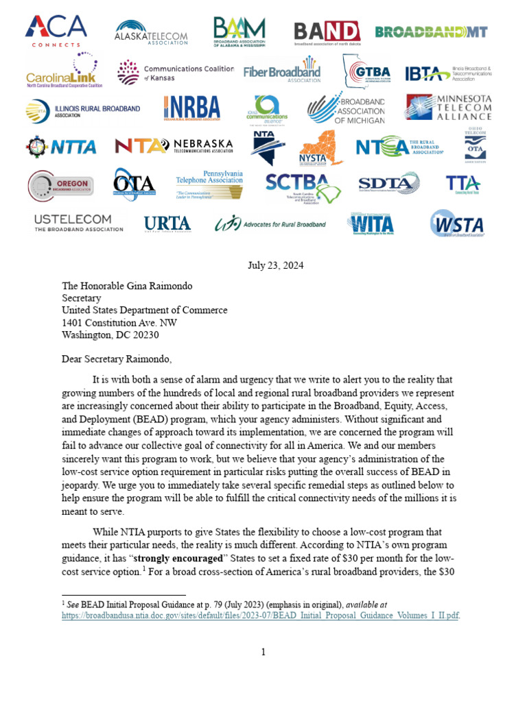 BEAD Letter | PDF | National Telecommunications And Information ...