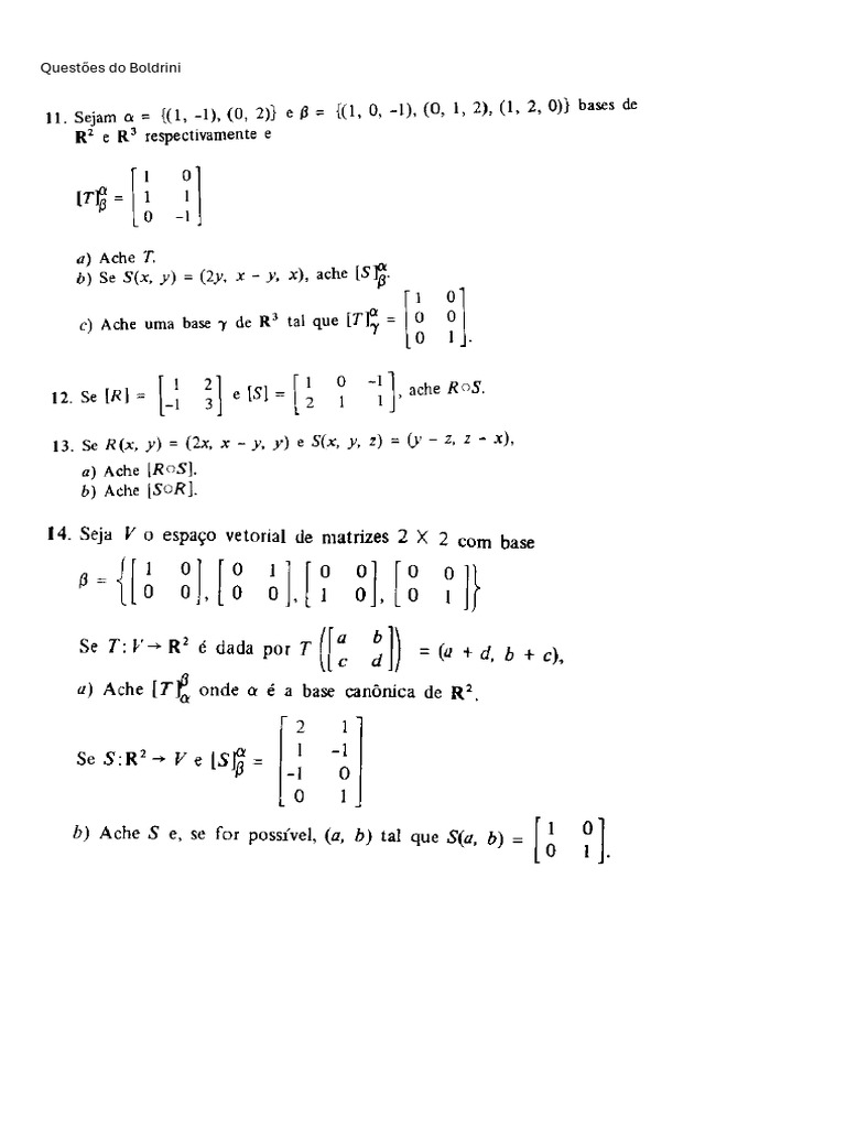 Lista de Exercícios - Matriz de Uma Transformação Linear | PDF Lista de Exercícios - Matriz de Uma Transformação Linear | PDF