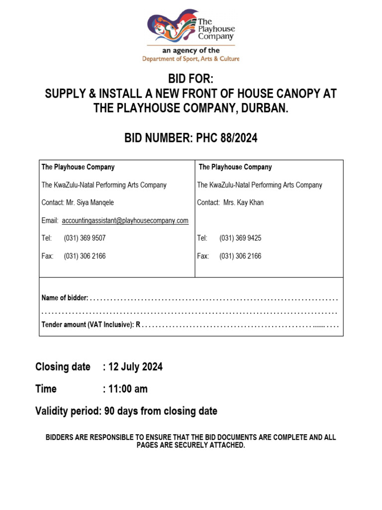 Tender Document - PHC 88-2024 - FOH Canopy | PDF | Business