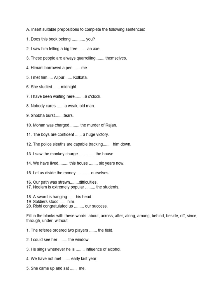 Prepositions Icse | PDF