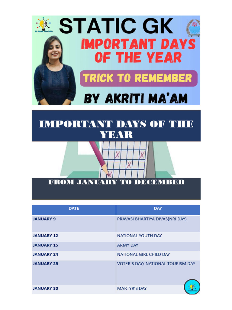 Important Days of The Year - 39486267 - 2024 - 07!22!12 - 41 | PDF | Travel