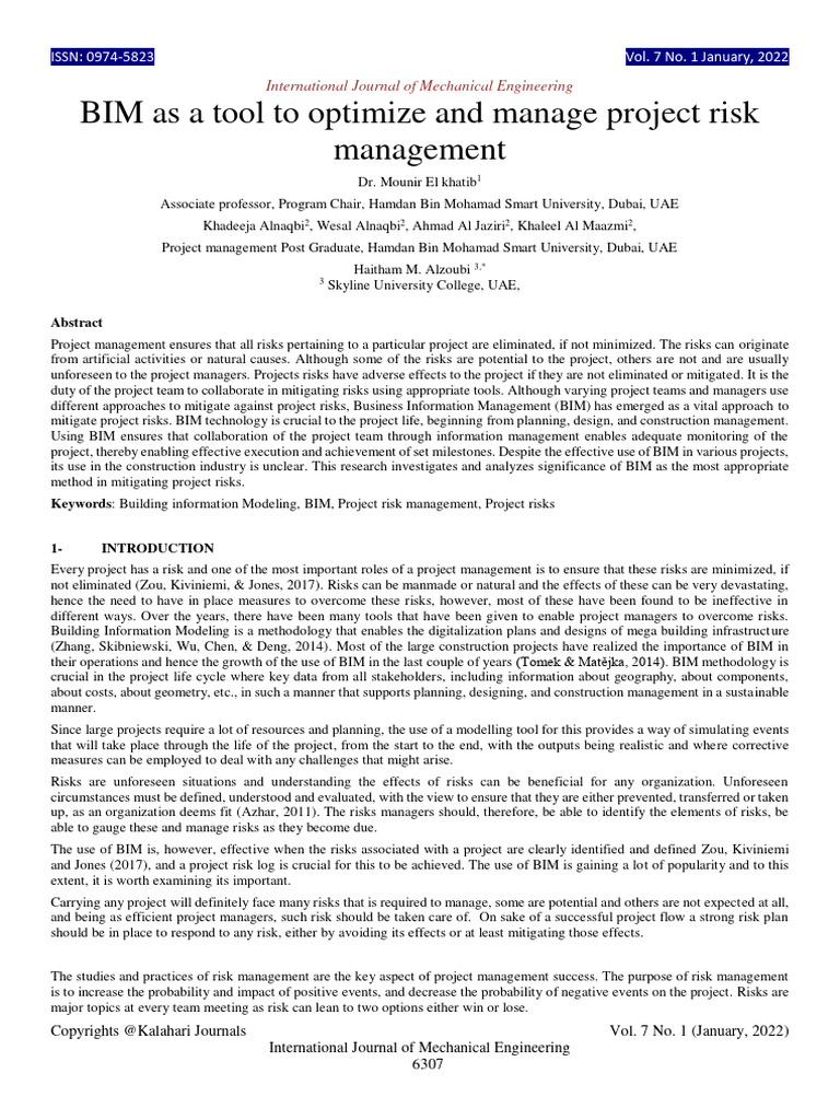 BIM As A Tool To Optimize and Manage Project Risk Management | PDF ...
